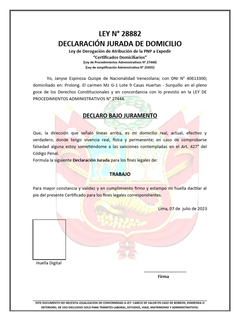 Declaracion Jurada Editable | PDF