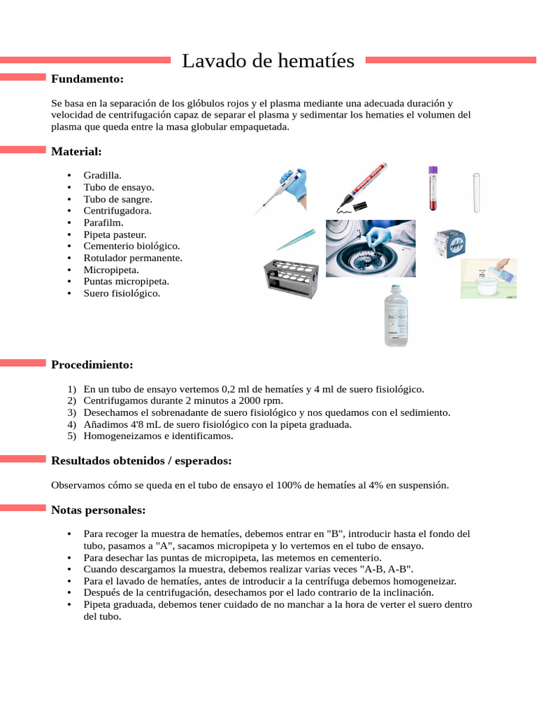 Lavado de Hematíes | PDF | Laboratorios | Lavado de manos