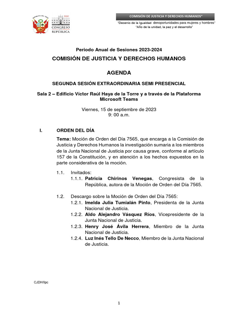 Agenda 2-Se CJDH 15-09-23 10 Sala 2 | PDF