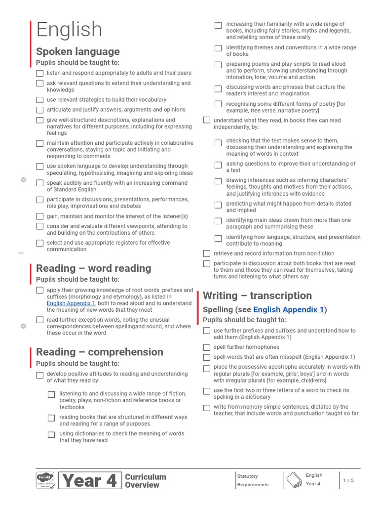 Year 4 | PDF | English Language | Numbers