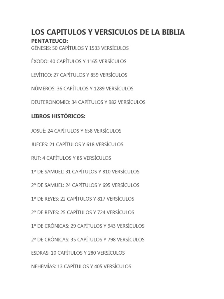 Los Capitulos y Versiculos de La Biblia | PDF | Biblia | Libros