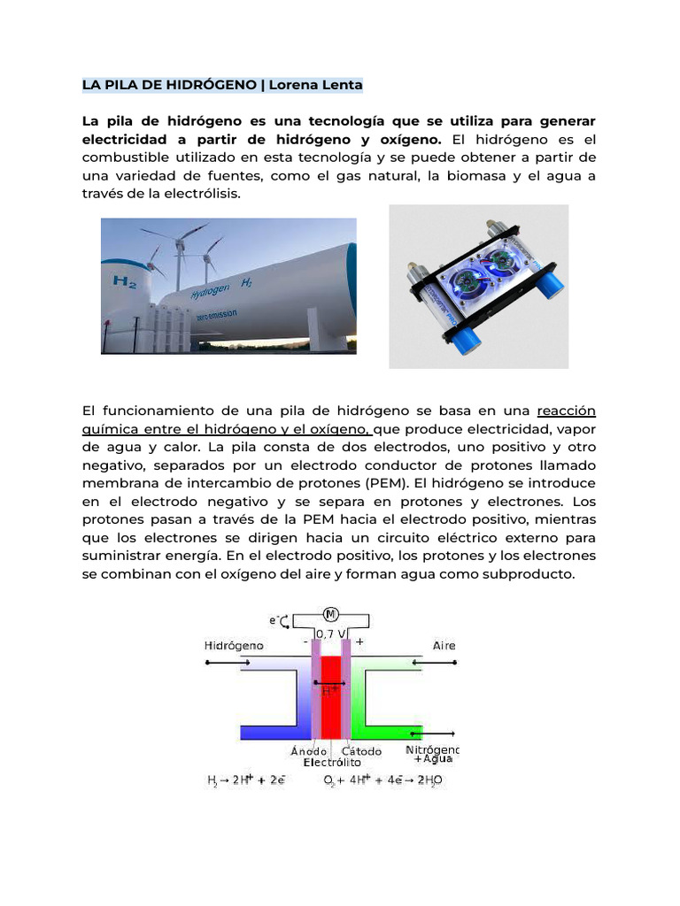 La Pila de Hidrógeno | PDF | Pila de combustible | Energía renovable