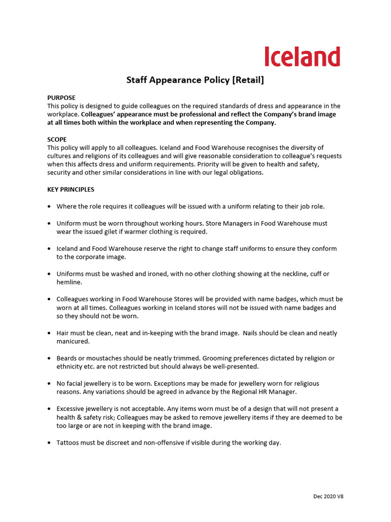 Staff Appearance Policy - Retail | PDF