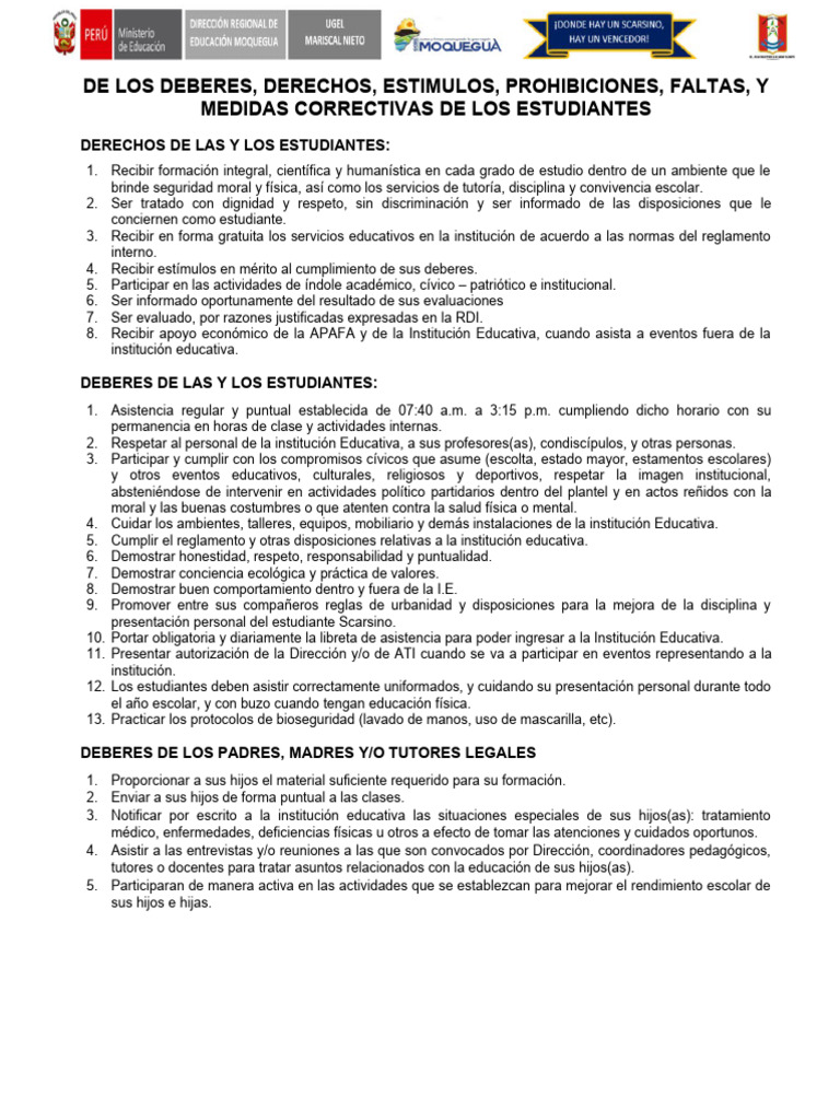 Deberes y Derechos de Los Estudiantes | PDF | Institución | Salón de clases