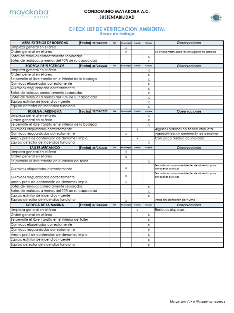 Check List Ambiental Areas de Trabajo 230328 | PDF | La seguridad ...