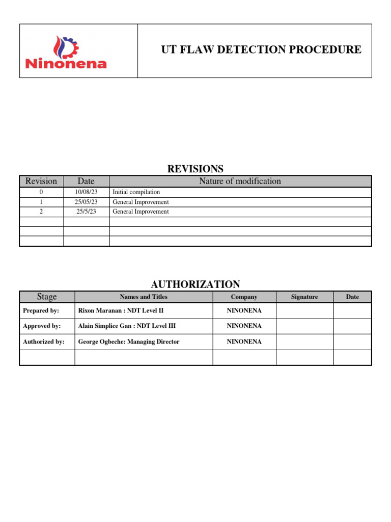 UT-Flaw1 Detection Procedure R1 - 2 | PDF | Nondestructive Testing ...