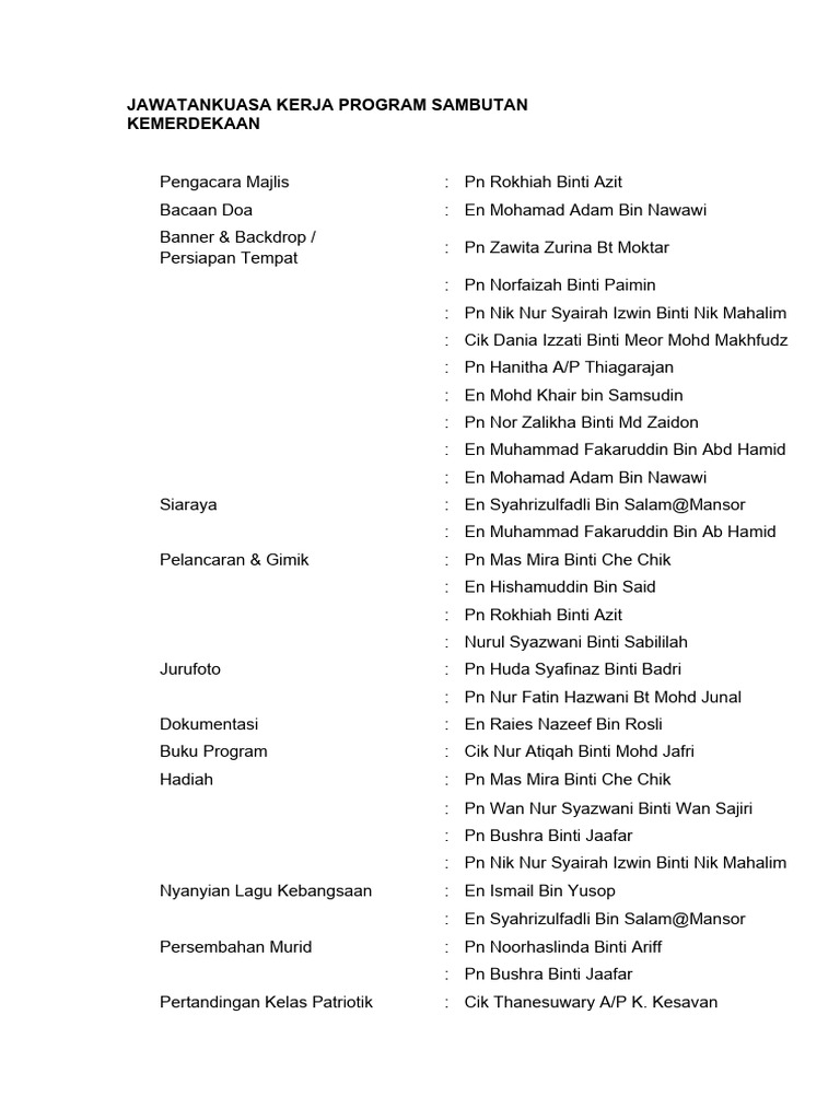 Jawatankuasa Kerja Program Sambutan Kemerdekaan | PDF