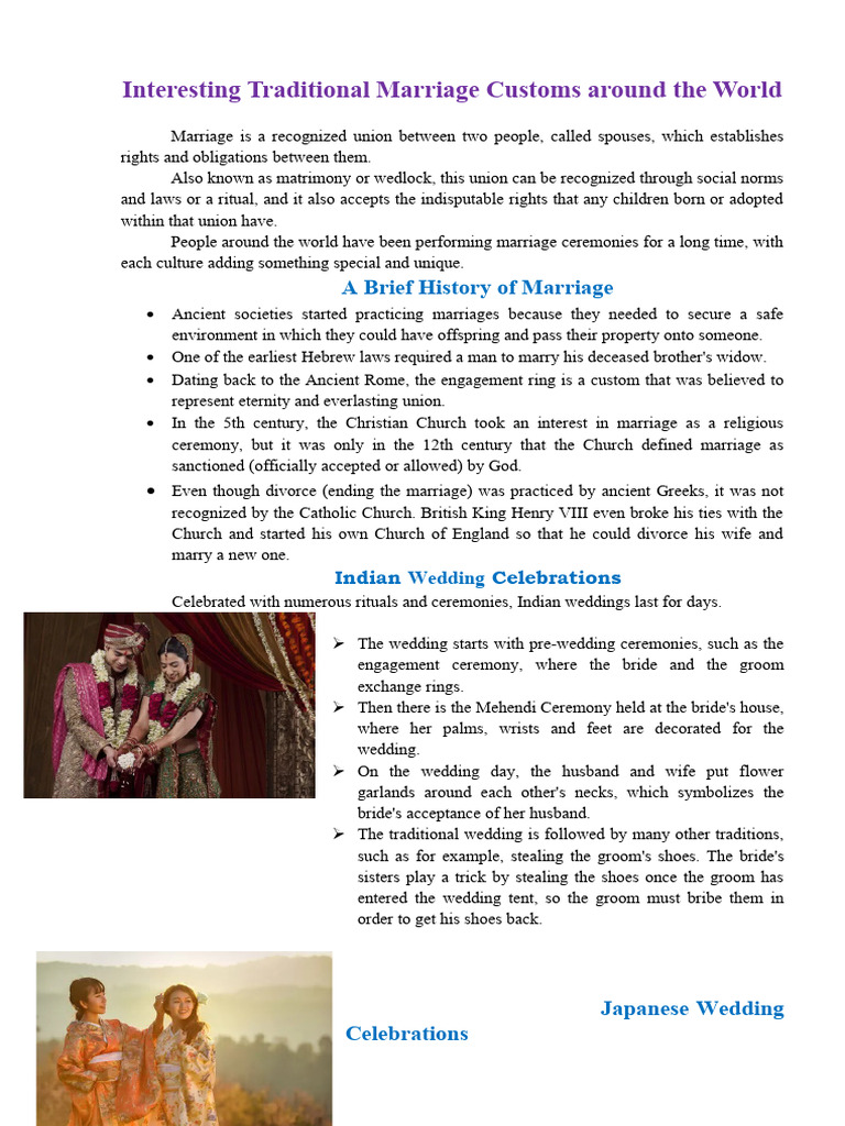 Interesting Traditional Marriage Customs Around The World | PDF ...
