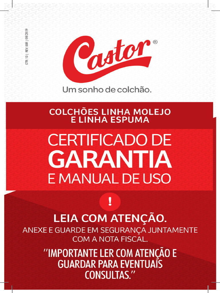 Manual de Garantia Castor | PDF | Colchão | Densidade