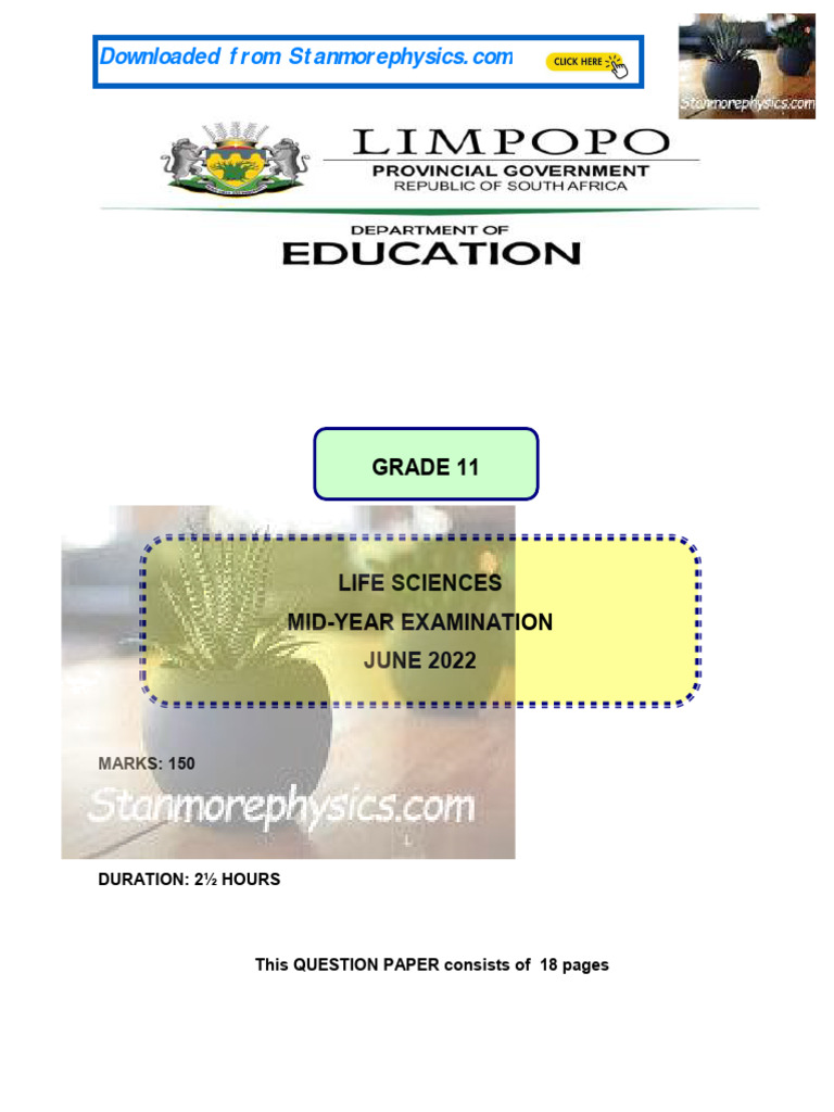 Limpopo Life Sciences Grade 11 June Exam 2022 QP and Memo | PDF | Small ...