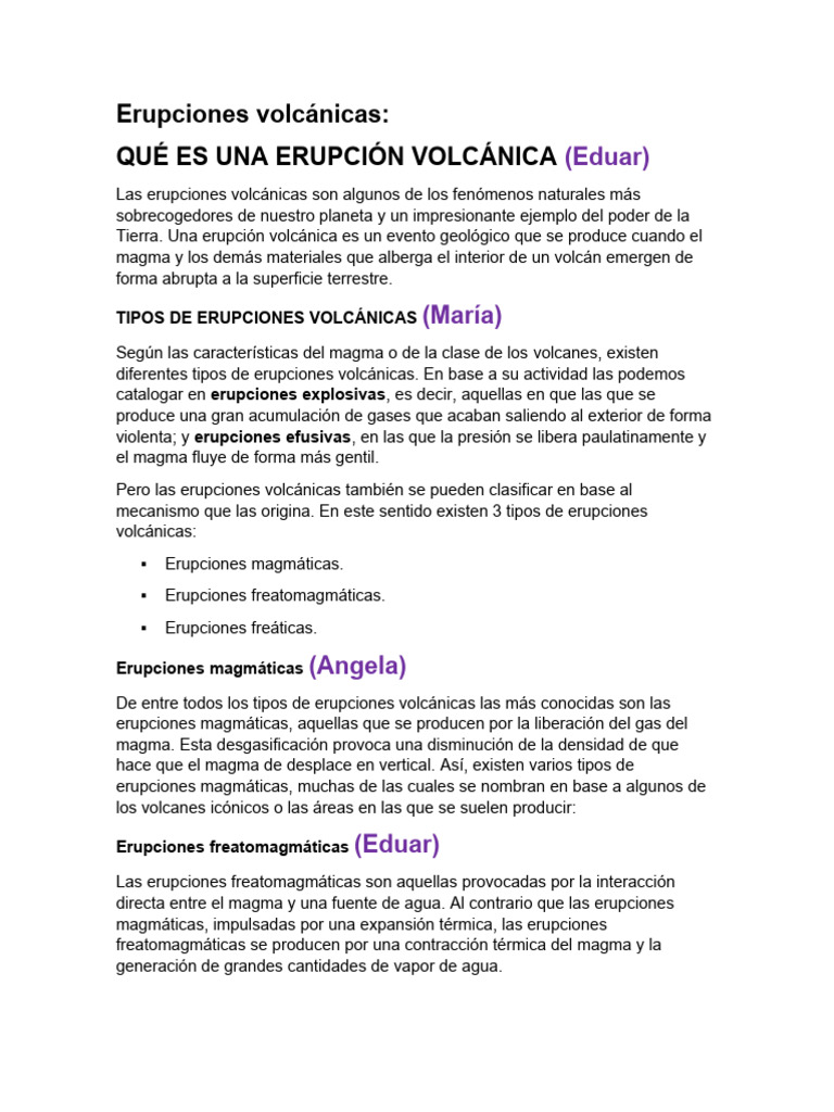 Erupciones Volcánicas 2.0 | PDF | Tipos de erupciones volcánicas | Volcán