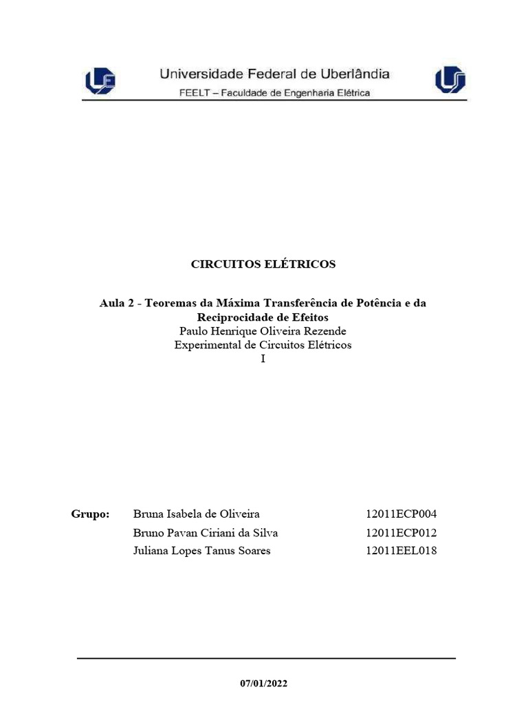 Relatorio 2 Circuito | PDF | Rede elétrica | Energia elétrica