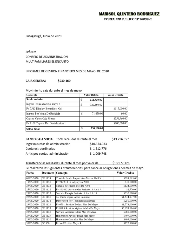 Informe Contable Mayo | PDF | Economias | Economía Financiera