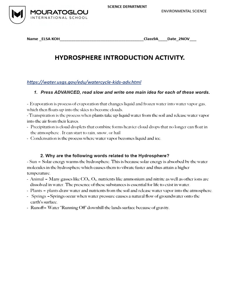 Hydrosphere Basics: Key Processes Explained | PDF | Science & Mathematics