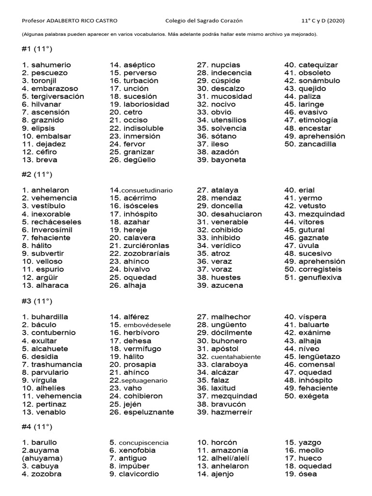 Vocabulario Avanzado para 11° Grado | PDF
