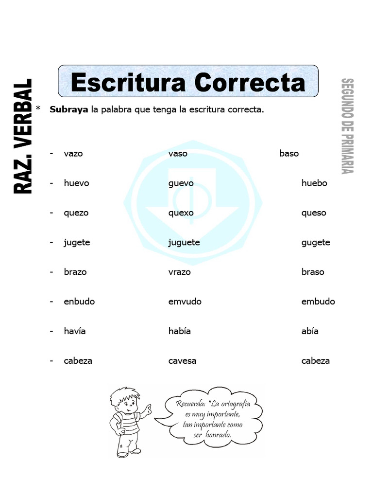 Ficha de Escritura Correcta para Segundo de Primaria | PDF