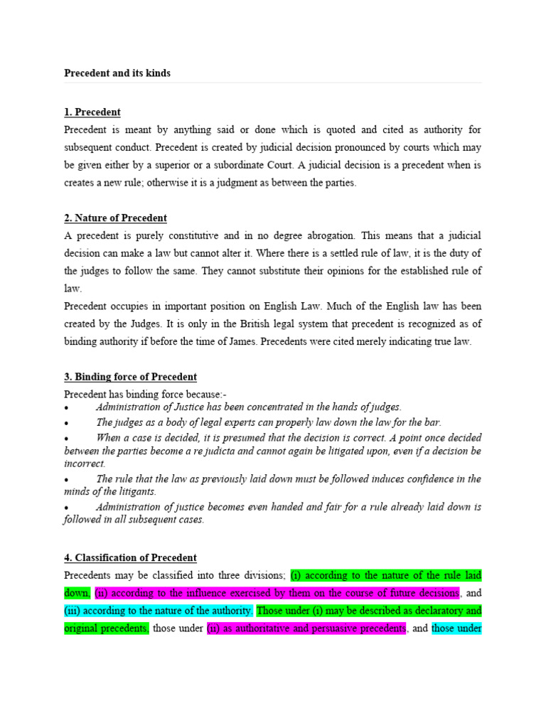 Precedent and Its Kinds 1. Precedent | PDF | Obiter Dictum | Precedent