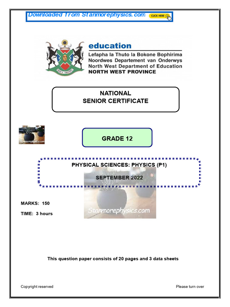 NW Physical Science Grade 12 SEPT 2022 P1 and Memo | PDF | Force ...