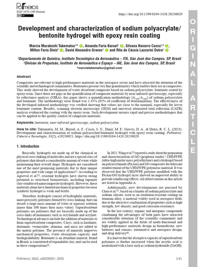 Sodium Polyacrylate Hydrogel Development | PDF | Absorbance | Epoxy