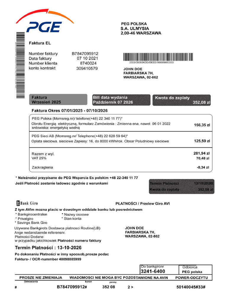 Poland-PGE-Bill-Template 1 | PDF