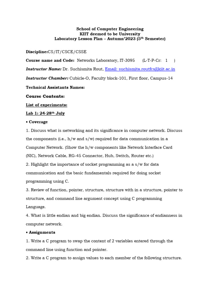 CN Lab - Lesson Plan - 2023 | PDF | Network Socket | Port (Computer Networking)