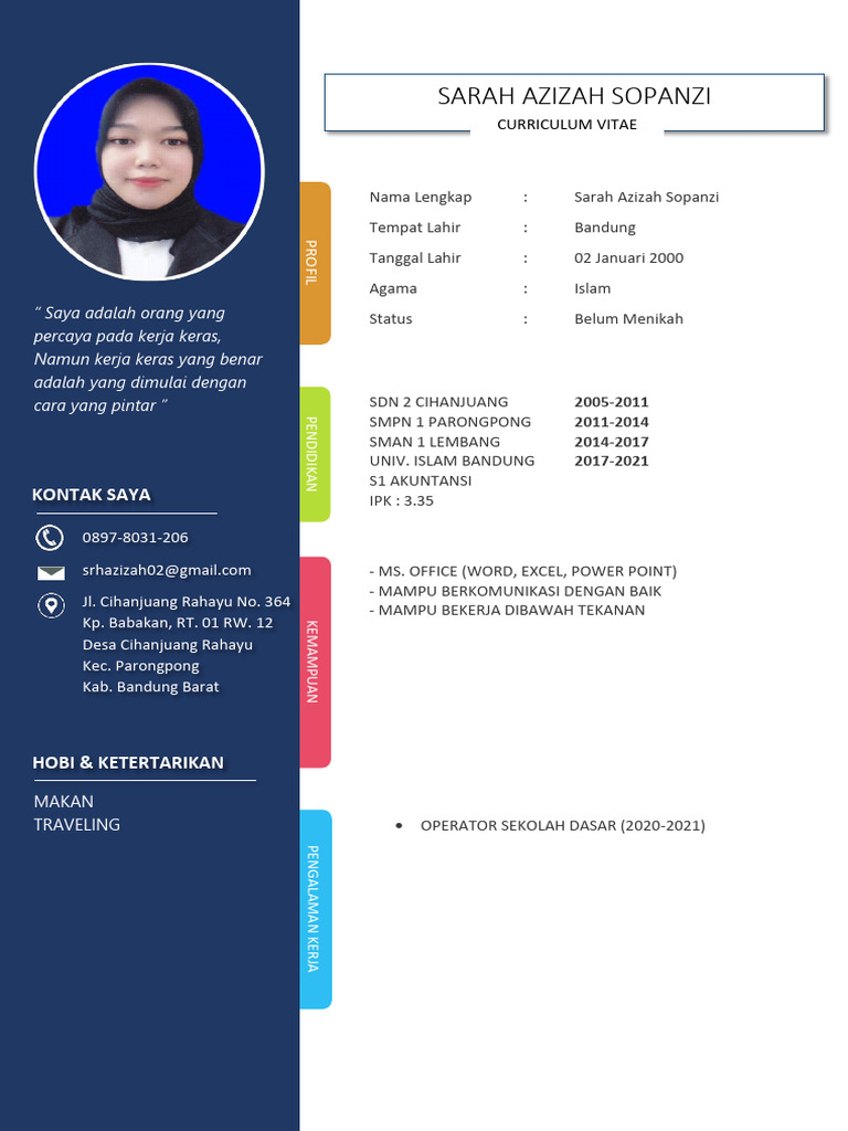 CV Sarah Azizah Sopanzi | PDF