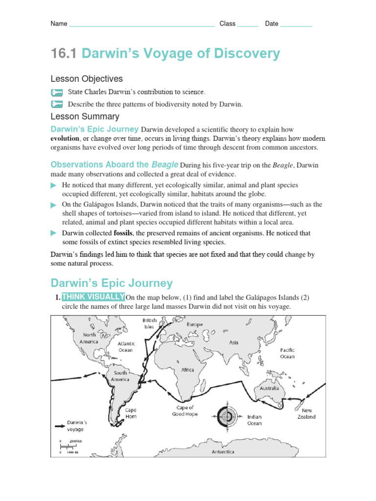 16.1 Darwin's Voyage of Discovery | PDF | Charles Darwin | Evolution