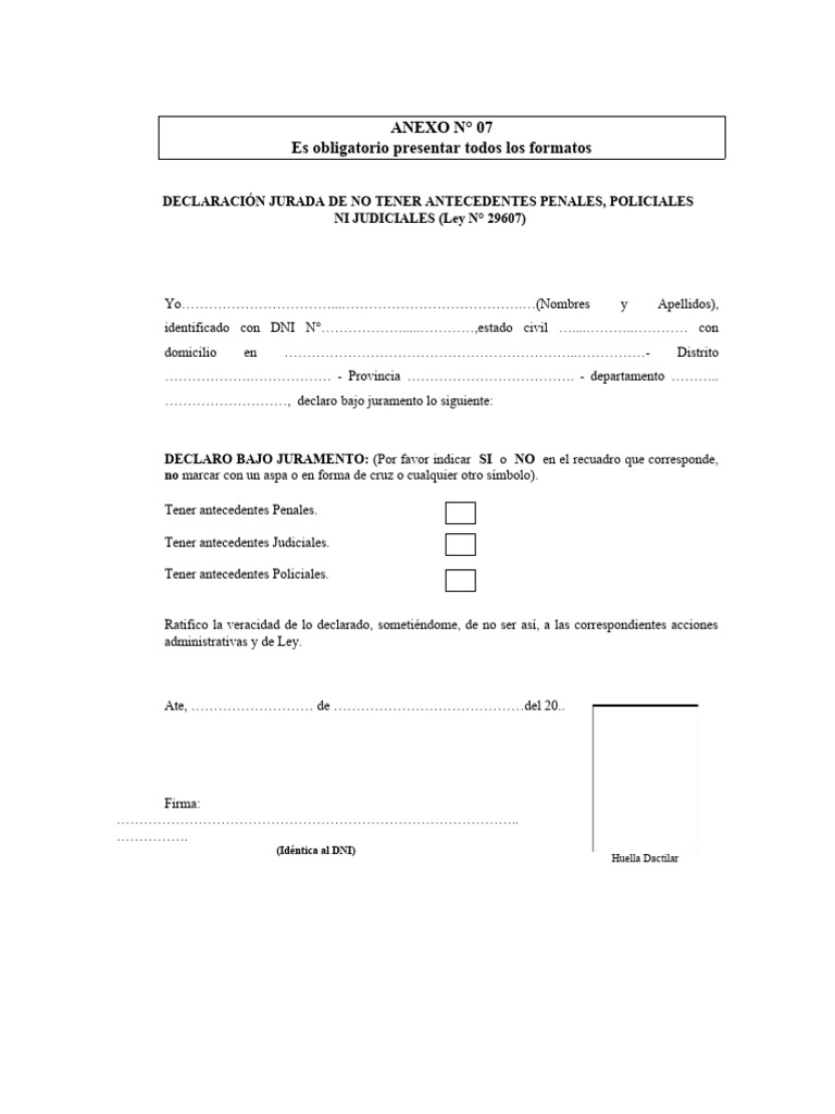 Declaracion Jurada - Anexo 7 Sunedu | PDF