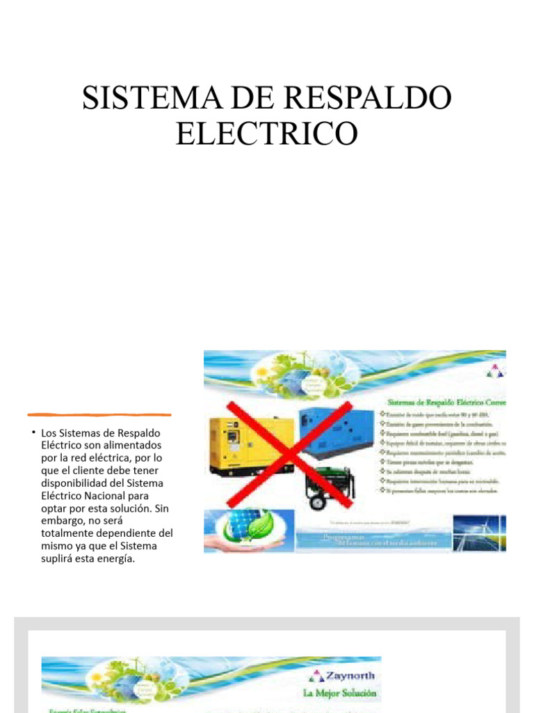 Presentación de Sistema de Respaldo Electrico | PDF | Ingenieria Eléctrica | Cargador de batería