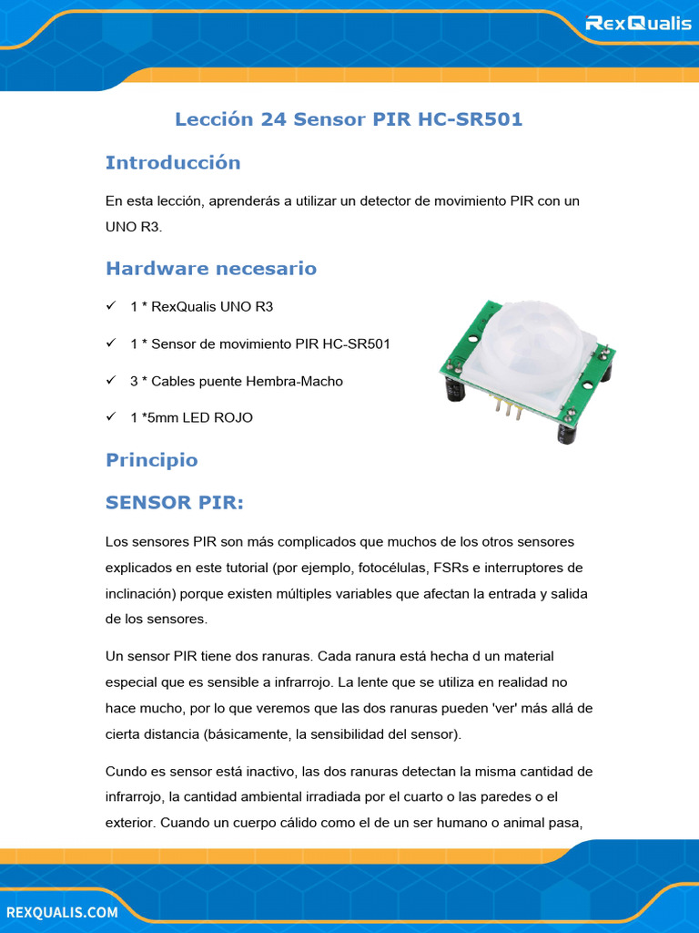 Lección 24 Sensor PIR HC-SR501 | PDF | Infrarrojo | Informática