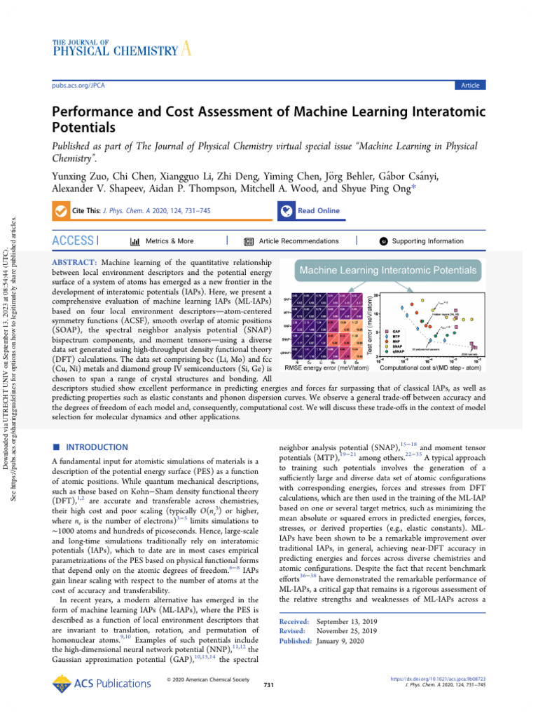 Performance and Cost Assessment of Machine Learning Interatomic Potentials | PDF | Density ...