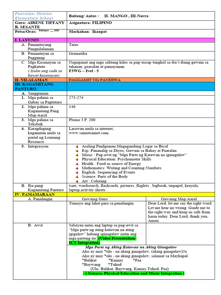 Co - Pandiwa Lesson Plan | PDF