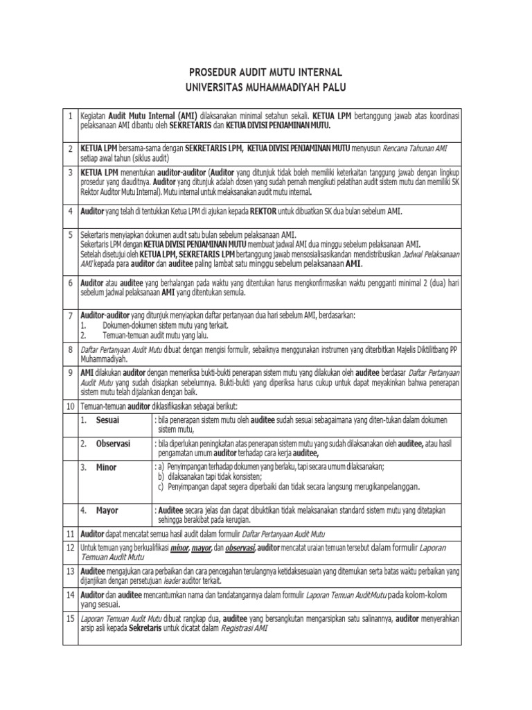 PROSEDUR AUDIT MUTU INTERNAL | PDF