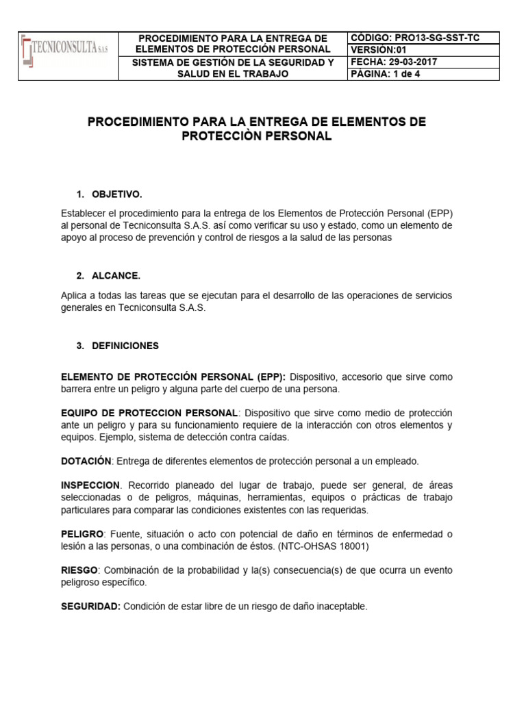 Procedimiento Entrega Epp | PDF | Riesgo | Business