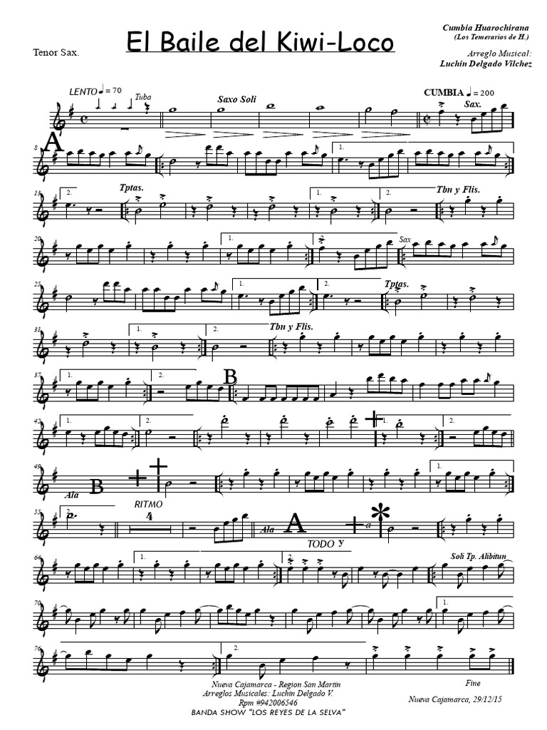 EL BAILE DEL KIWI LOCO - Tenor Sax | PDF