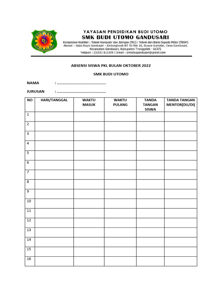 ABSENSI - SISWA - PKL - SMK Budiutomo | PDF | Seni | Komputer