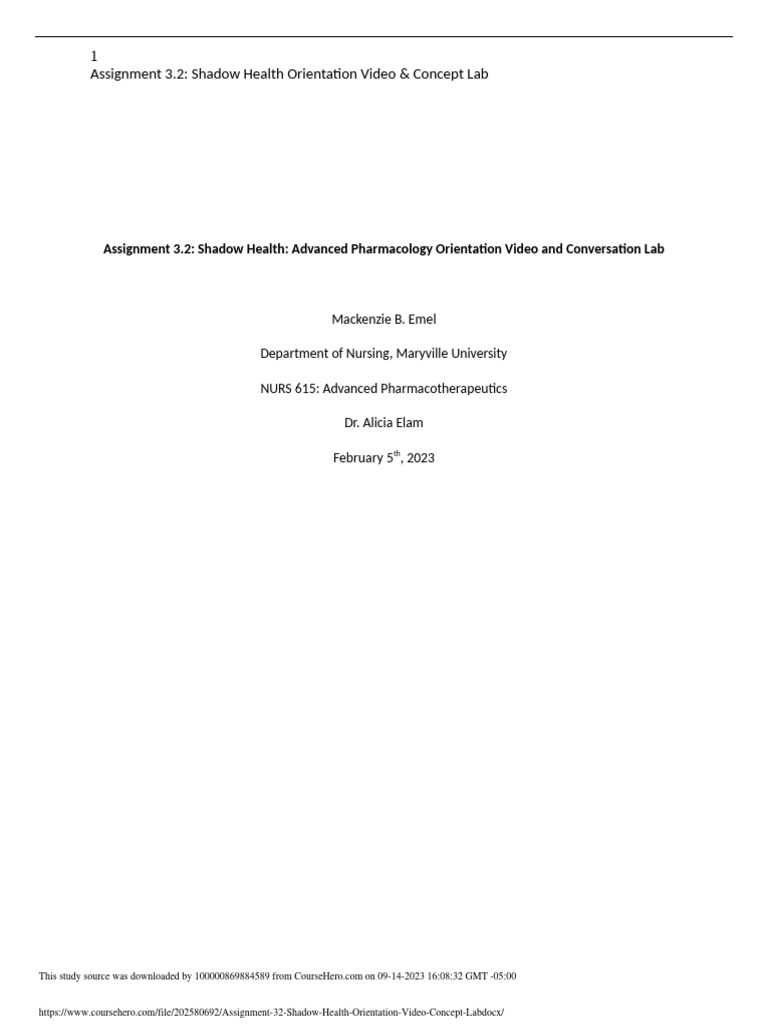 Assignment 3.2 Shadow Health Orientation Video Concept Lab | PDF ...