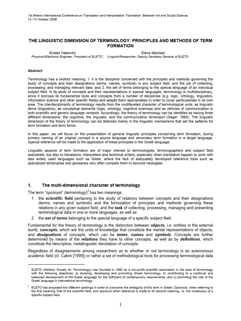 The Linguistic Dimension of Terminology | PDF | Linguistics | Concept