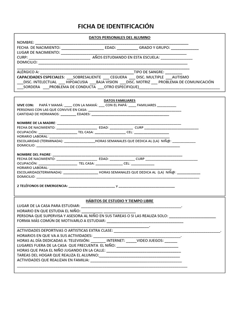 Ficha de Identificacion Del Alumno 2 | PDF