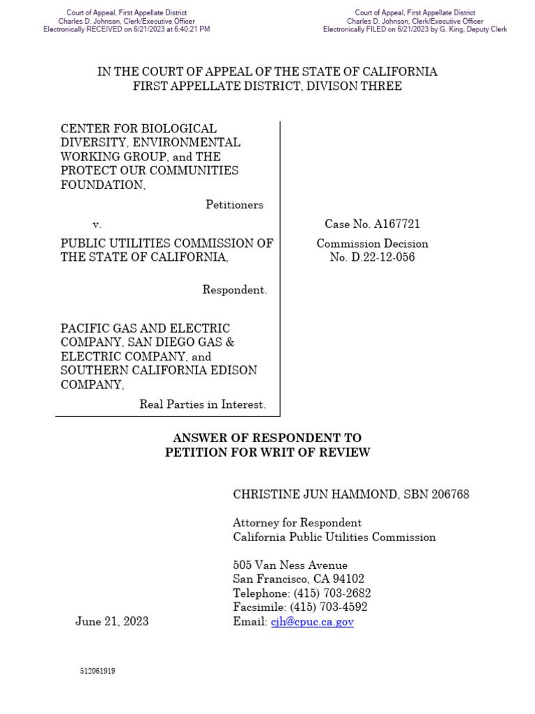 FileStampedCopy Case No. A167721 (Center For Biological Diversity Et Al ...