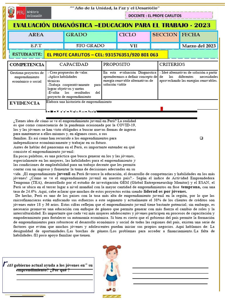 Evaluacion Diagnostica - 5to Grado-Ept - 00001 | PDF | Iniciativa ...