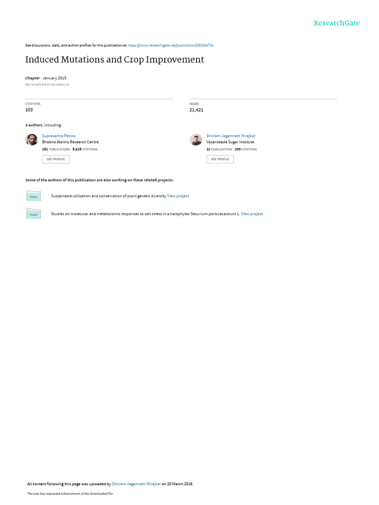 Induced Mutations and Crop Improvement | PDF | Ionizing Radiation ...