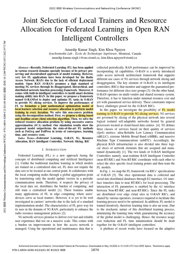 Paper 3 - O-RAN-Joint Selection of Local Trainers and Resource Allocation For Federated Learning ...