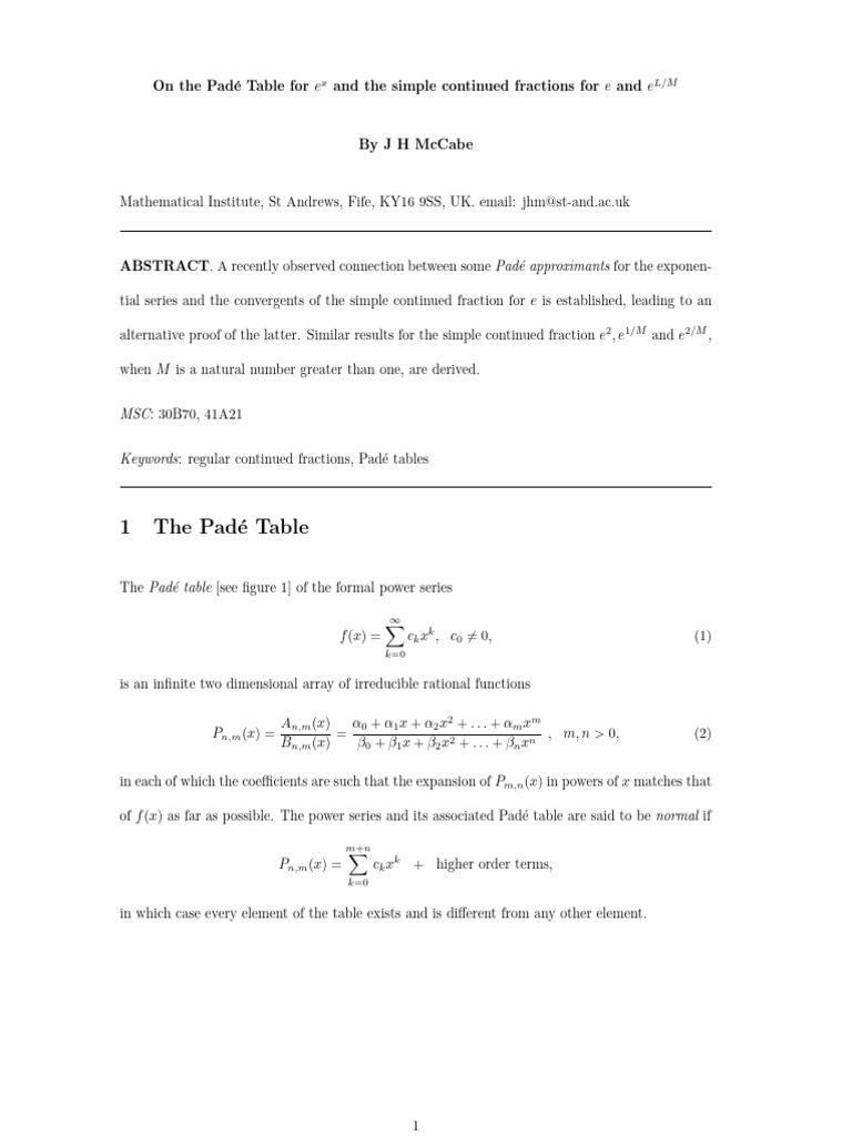 1 The Pad e Table | PDF | Real Analysis | Mathematical Objects
