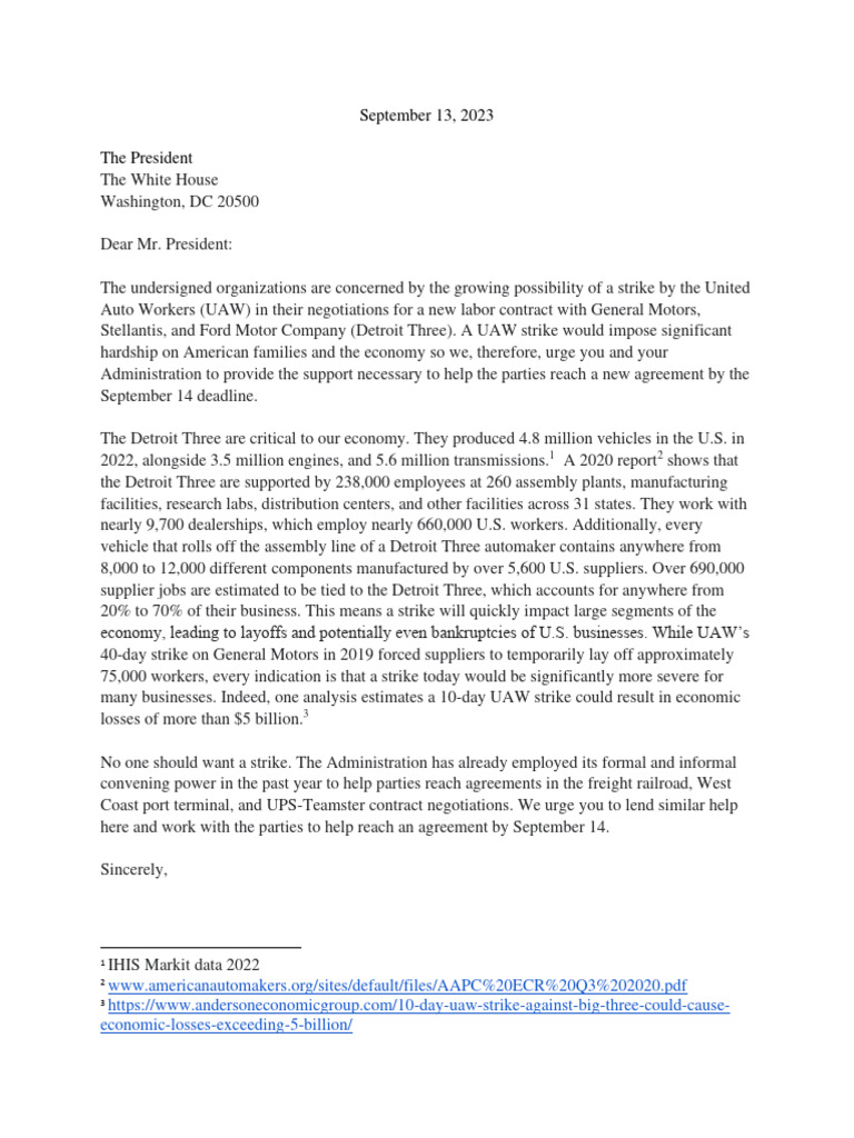 US Chamber of Commerce Letter | PDF | General Motors | Economies
