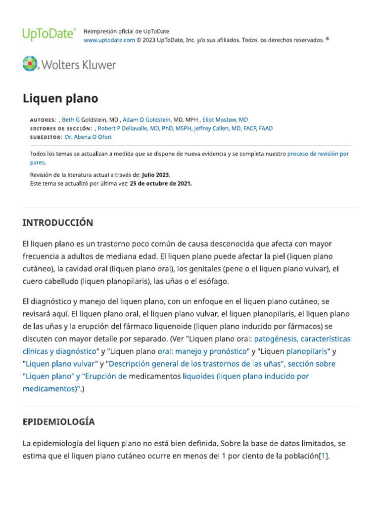 Liquen Plano Uptodate | PDF