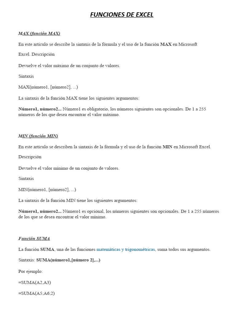 Funciones Excel | PDF | Microsoft Excel | Función (Matemáticas)