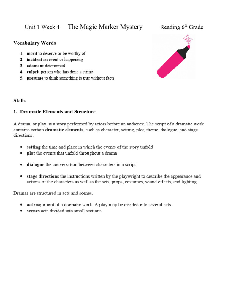 U1W4 The Magic Marker Mystery Study Guide | PDF | General Fiction ...