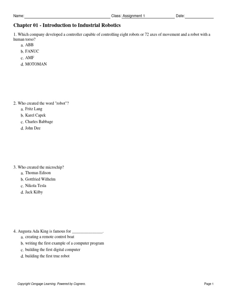 Assignment 01 | PDF | Robotics | Robot