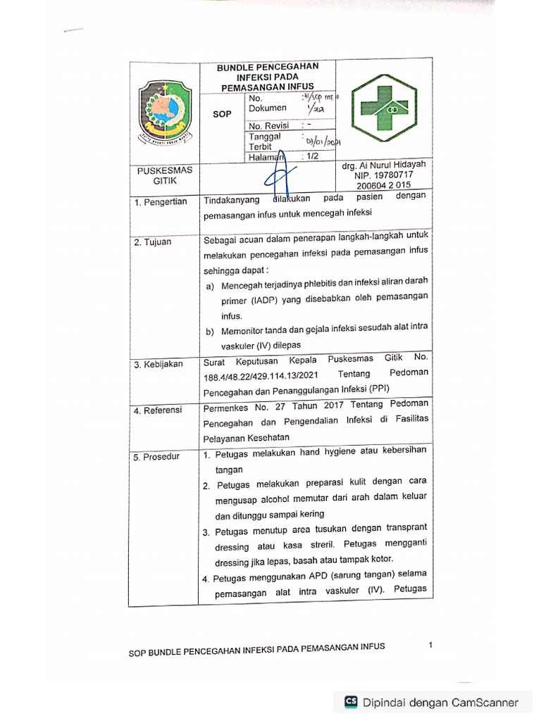 SOP Bundle Pencegahan Infeksi Pada Pemasangan Infus | PDF